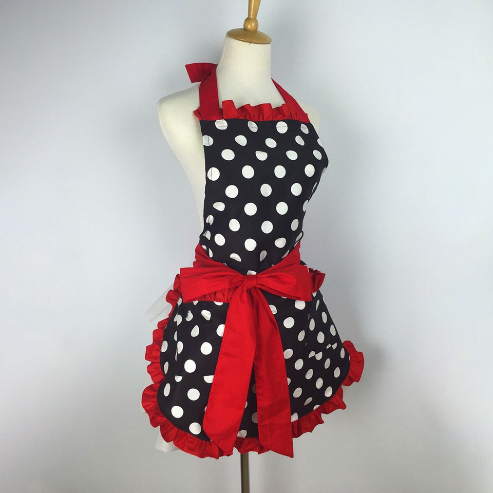 Fancy Bib Apron Pocket Ladies Girls Frill Kitchen Cooking Baking Craft ...