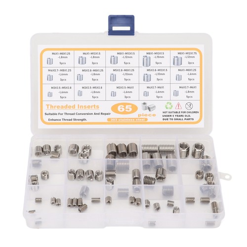 65PCS Threaded Insert Assortment Kit 303 Thread Repair Sleeves Reducing ...