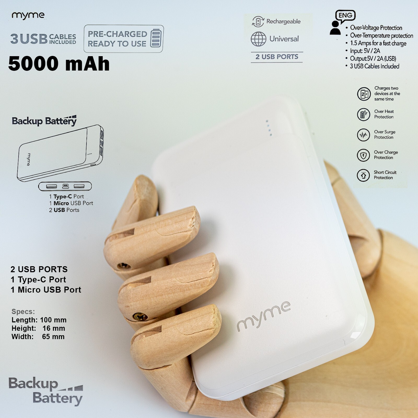 Power Bank Battery Portable Charger 5000 mAh for iPhone Samsung Mobile ...