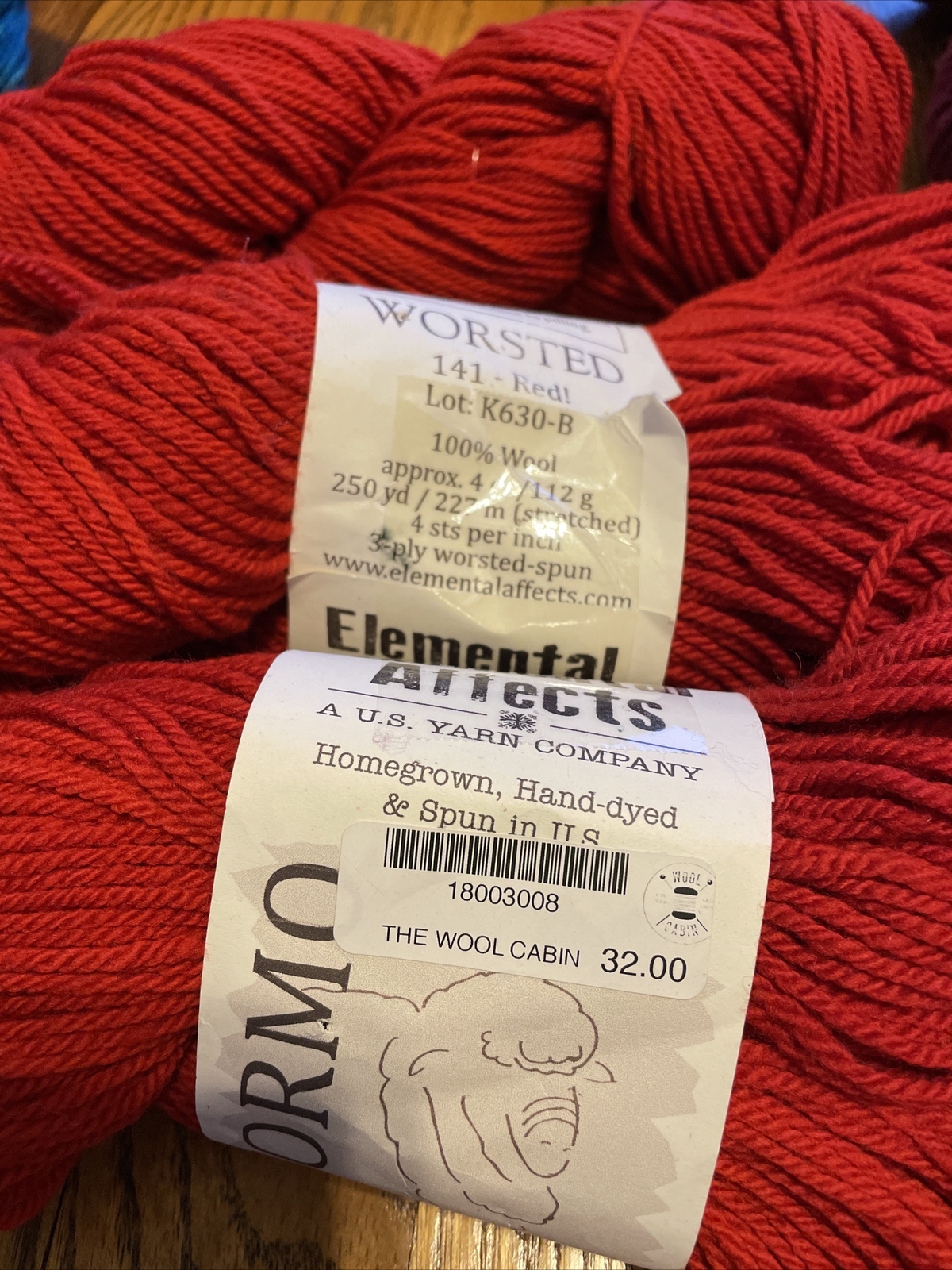 Lot Of 3 Elemental Affects Wool yarn 100% Cormo, 250 Yd 4 Oz Ea Worsted ...