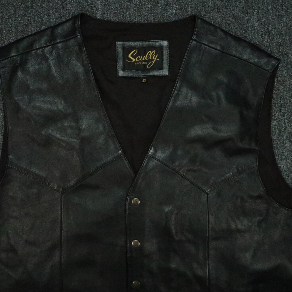 Scully Vest Mens 4XL Black Genuine Leather Snap Lined Sleeveless ...