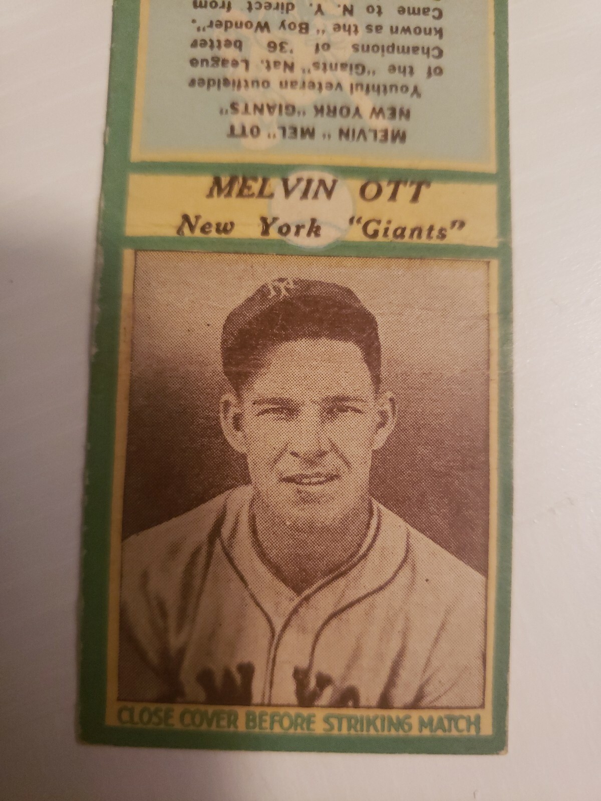 1935-36 Diamond Matchbooks MELVIN OTT NY Giants | eBay