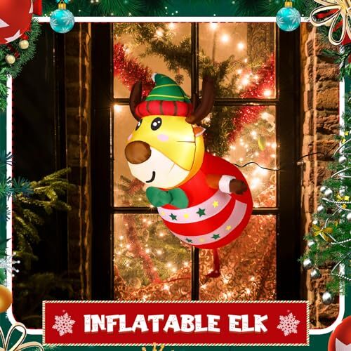 3.2ft Christmas Inflatable Reindeer Lean Out from Window Outdoor ...