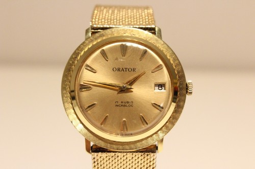 VINTAGE CLASSIC LUXURY GOLD PLATED SWISS MEN'S MECHANICAL WATCH ORATOR ...