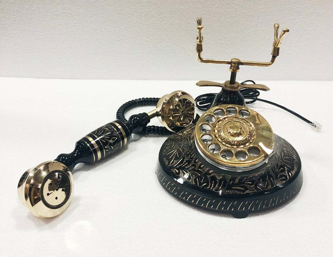 Antique Vintage Handset Old Telephone Brass European Style Rotary Dial ...