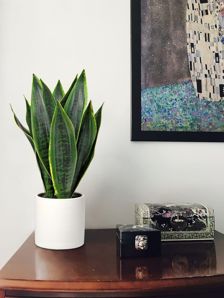 Briful Fake Snake Plant 16" Faux Potted Plant Artificial Snake Plant ...