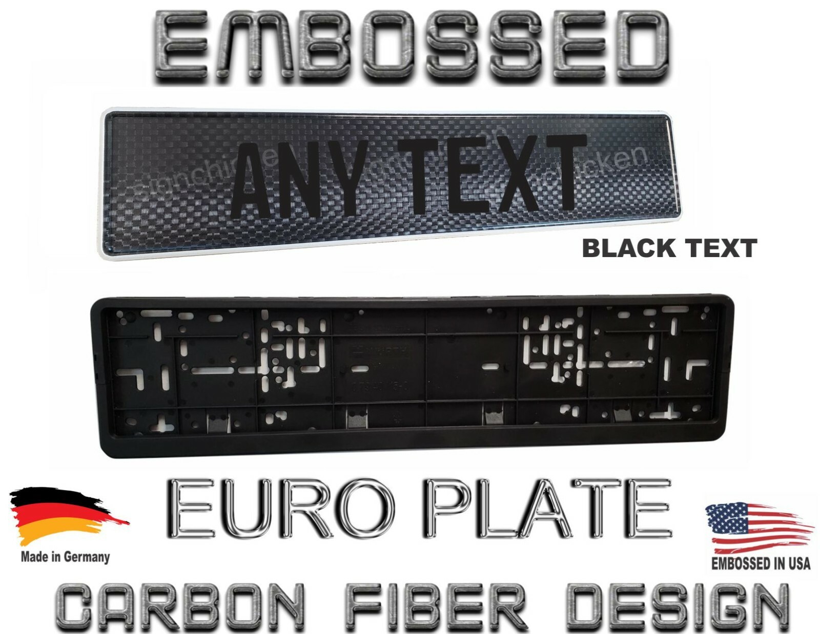 CARBON FIBER DESIGN, EURO STYLE, BMW, European LICENSE plate, ANY TEXT ...