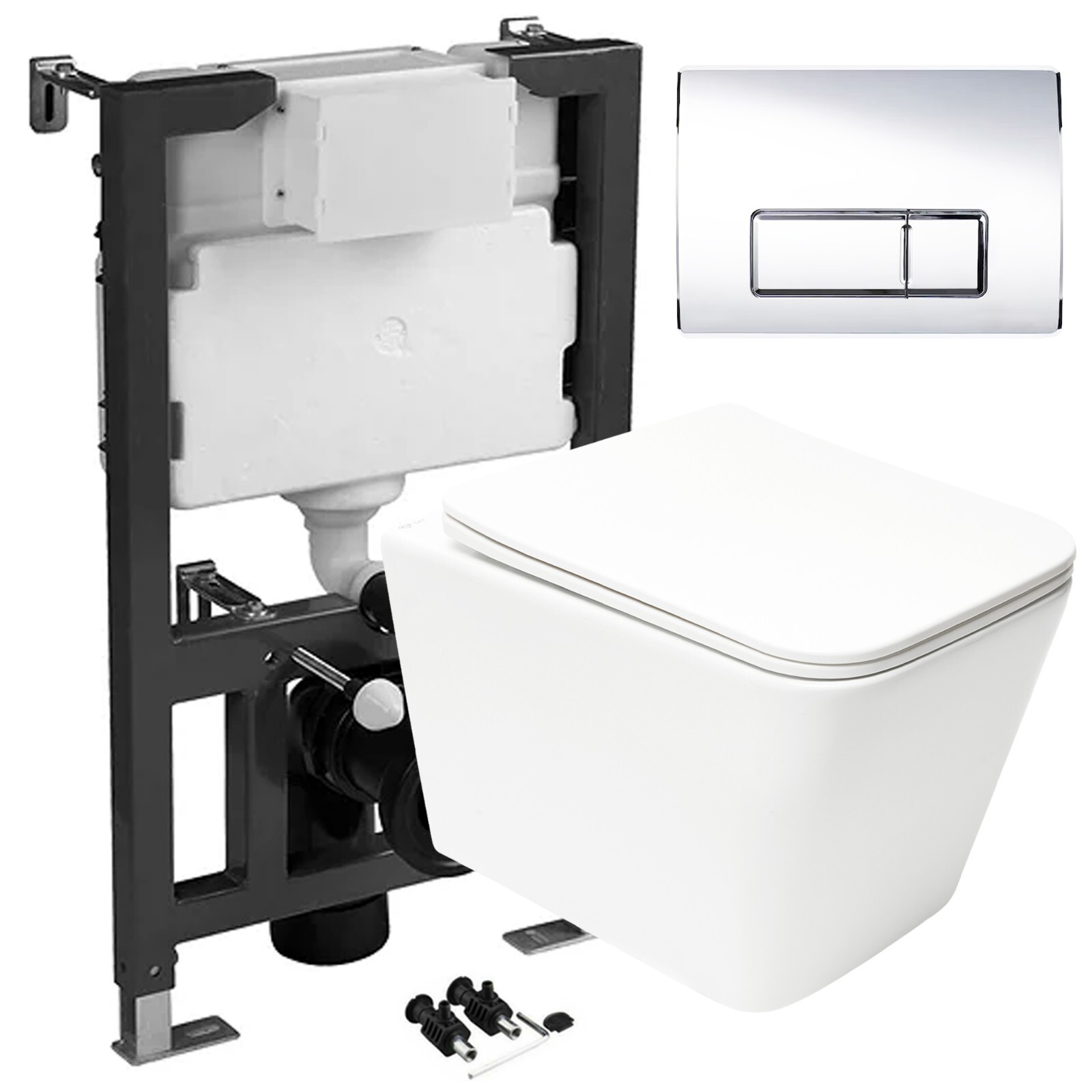 Rimless Square Wall Hung Toilet & 0.82m - 1.0m Low Height Cistern WC ...