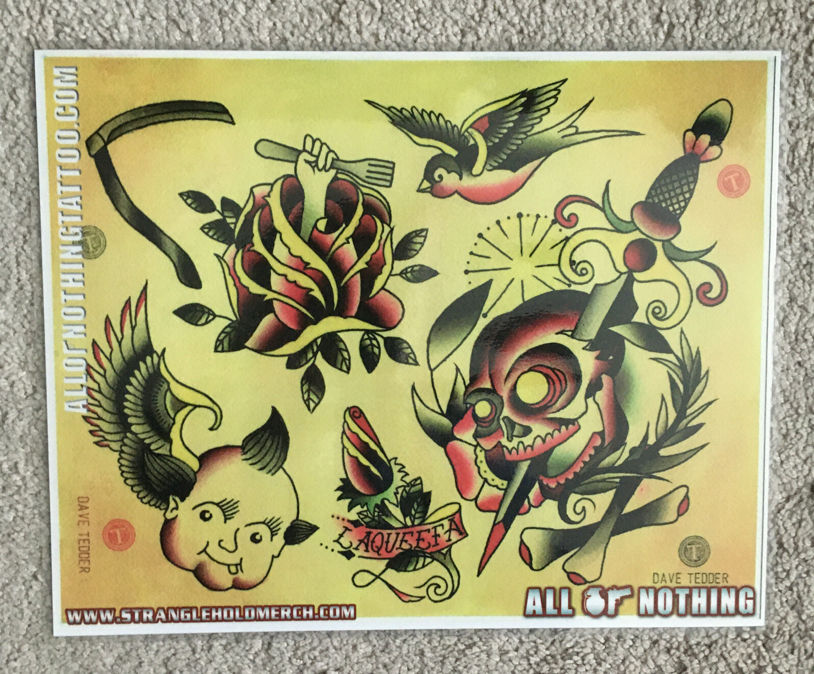 Tattoo Studio Shop Flash Single Dave Tedder Fork Laqueefa Skull 11" X ...