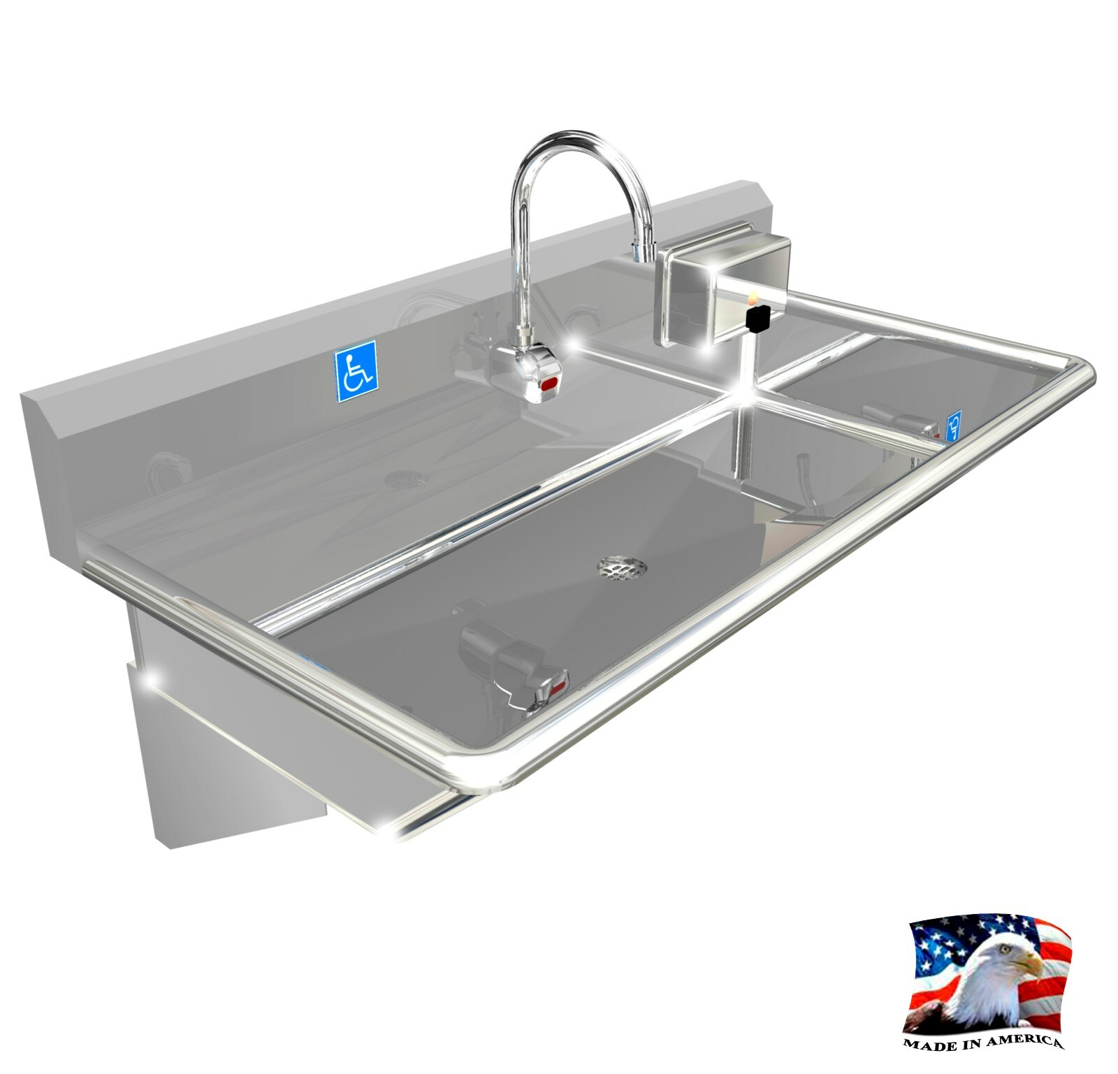 ADA HAND WASH SINK 1 STATION 40" ELECTRONIC FAUCET STAINLESS STEEL MADE ...