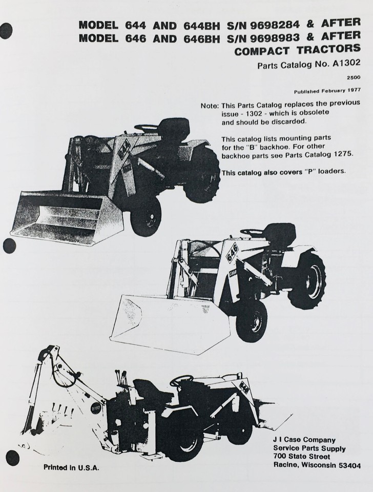 Case 644 644Bh Compact Tractor Parts Manual Catalog S/N 9698284 & After ...