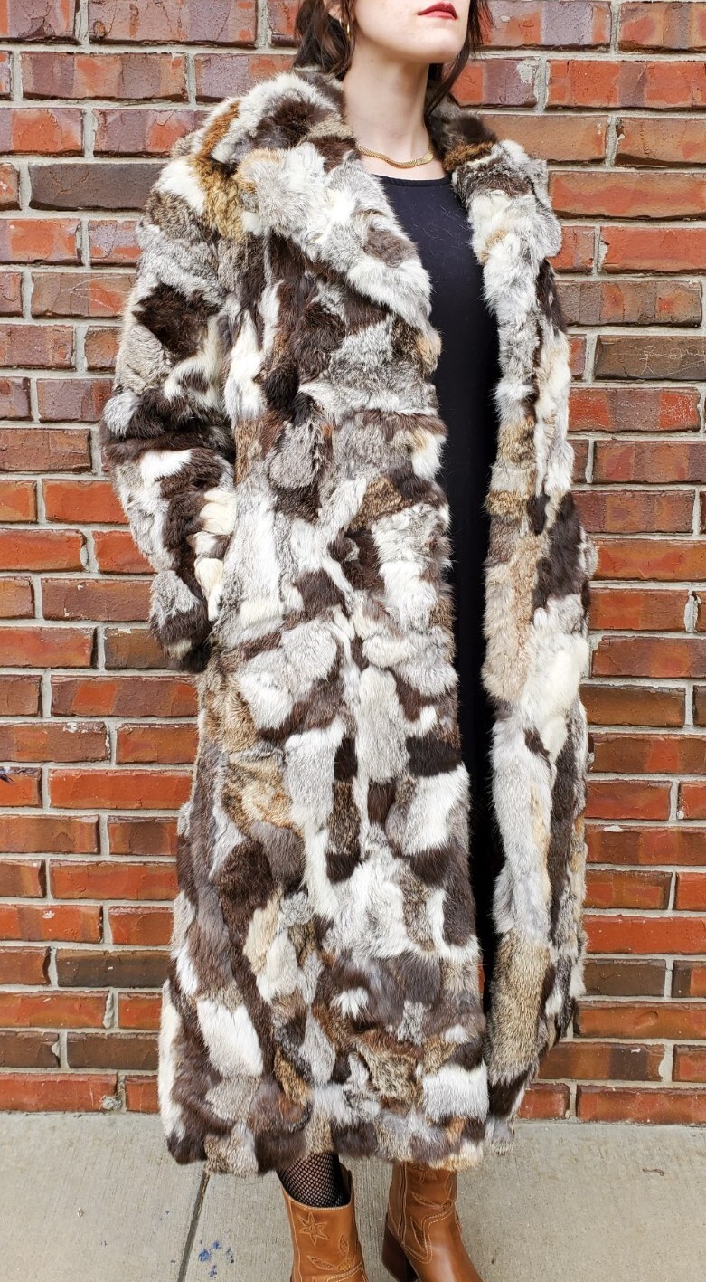 Rare Vintage Full Length Patchwork Rabbit Fur Coat - Gem