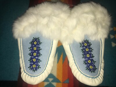 New Authentic Hand Sewn Beaded Elk/Rabbit Alaskan native Moccasins ...