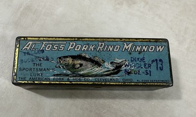 Vintage Al Foss Pork Rind Minnow Lure Tin Only 1/2 OZ Wiggler Fishing ...