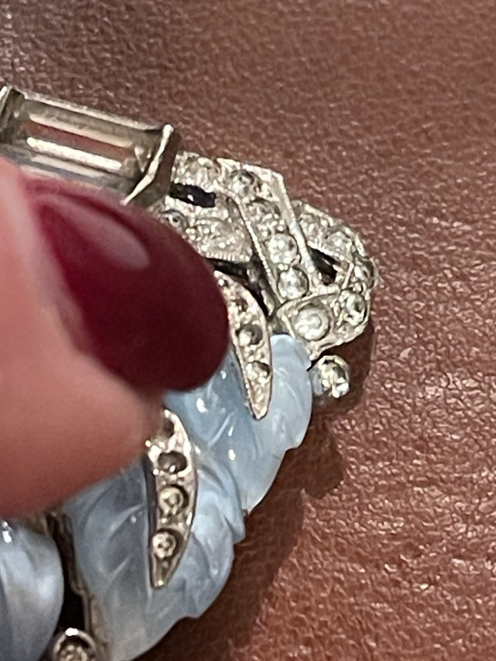 VINTAGE JOMAZ DUETTE ART DECO SIGNED BLUE PASTE FLORAL BROOCH DRESS FUR ...