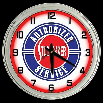 Studebaker Service 16" Red Neon Clock Chrome Man Cave Garage | eBay