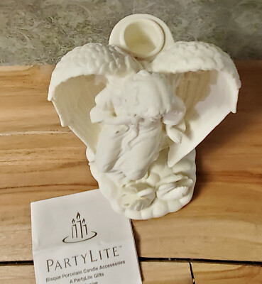 Partylite # P7888 "Angel of Love" Taper Candle Holder 2 SWANS White ...