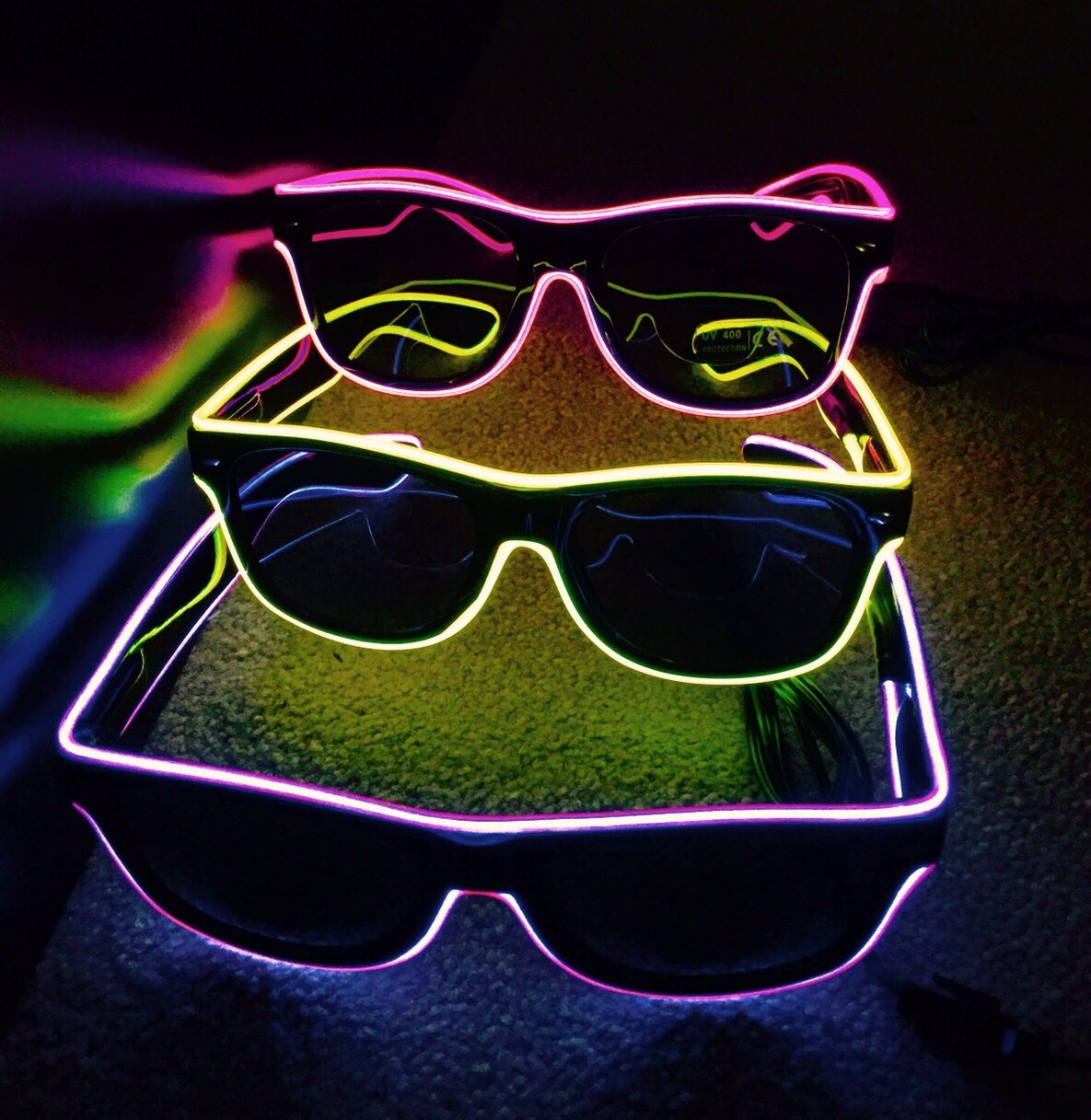 3 x Pairs Of Flashing Neon LED Sunglasses Pink Yellow Purple - EDM ...