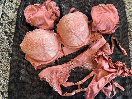 RARE VTG Victoria's Secret Lace 3-piece BRA GARTER PANTY THONG SET ...
