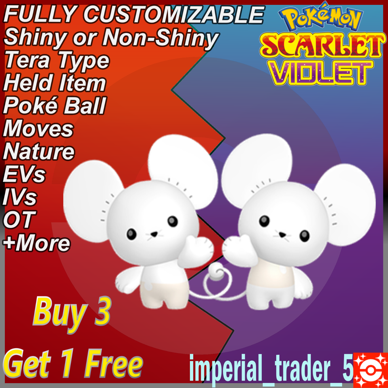Pokémon Scarlet and Violet Shiny Tandemaus W/ Best 6IV Customizable | eBay