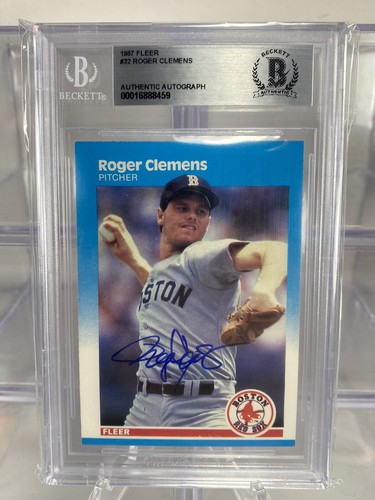 ROGER CLEMENS Signed 1987 Fleer Baseball Card #32 Beckett BAS Auto Red ...