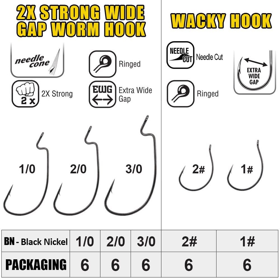 Wacky-Worms-Bass-Fishing-Lure-Kit-Wacky-Rig-Worms-Soft-Plastic-Stick ...