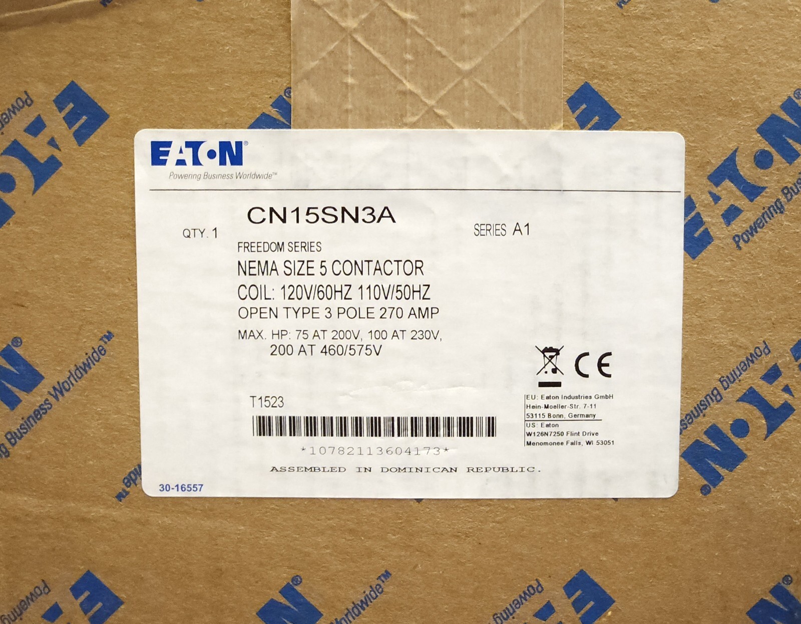 SEALED EATON CUTLER HAMMER CN15SN3A 120 VAC Size 5 CN15SN3 Contactor ...