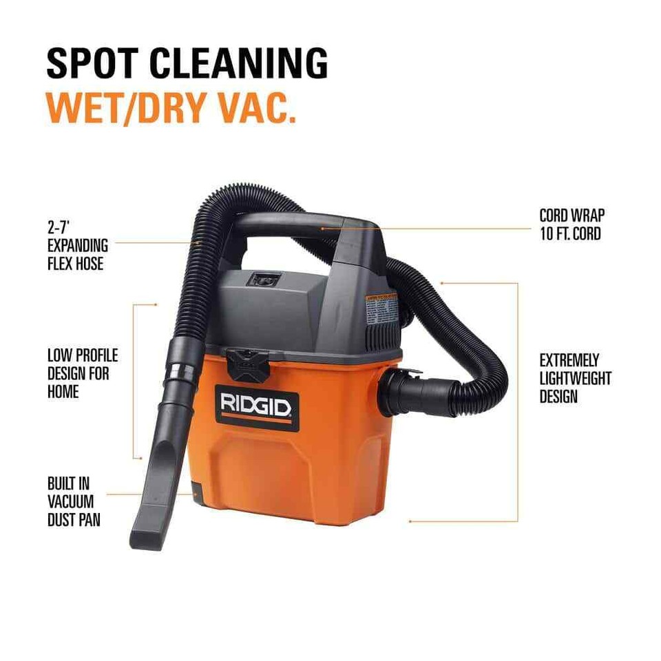 3 Gal 3.5 Peak HP Handheld Shop Vac Wet Dry Vacuum with RIDGID SWEEP ...