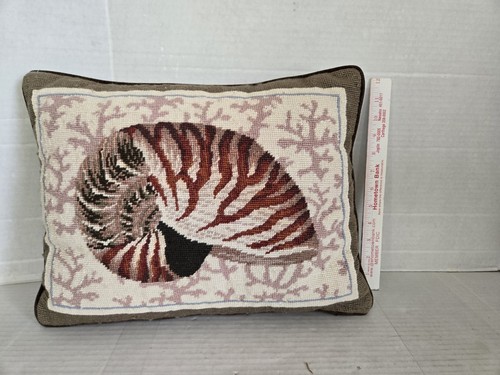 Wool Needlepoint Velvet Beach Nautilus Shell 16” X 13” Throw Pillow ...