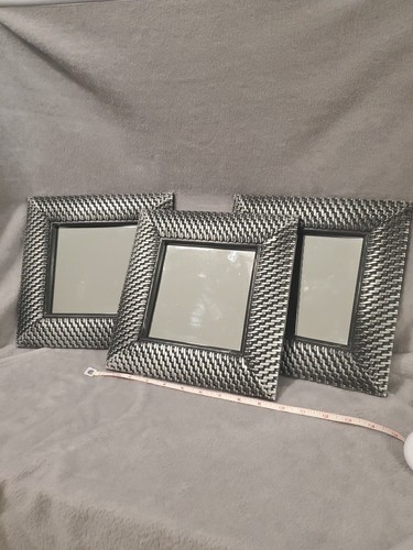3 Piece Square Mirror Set Distressed Silver Metal Look Plastic At Home ...