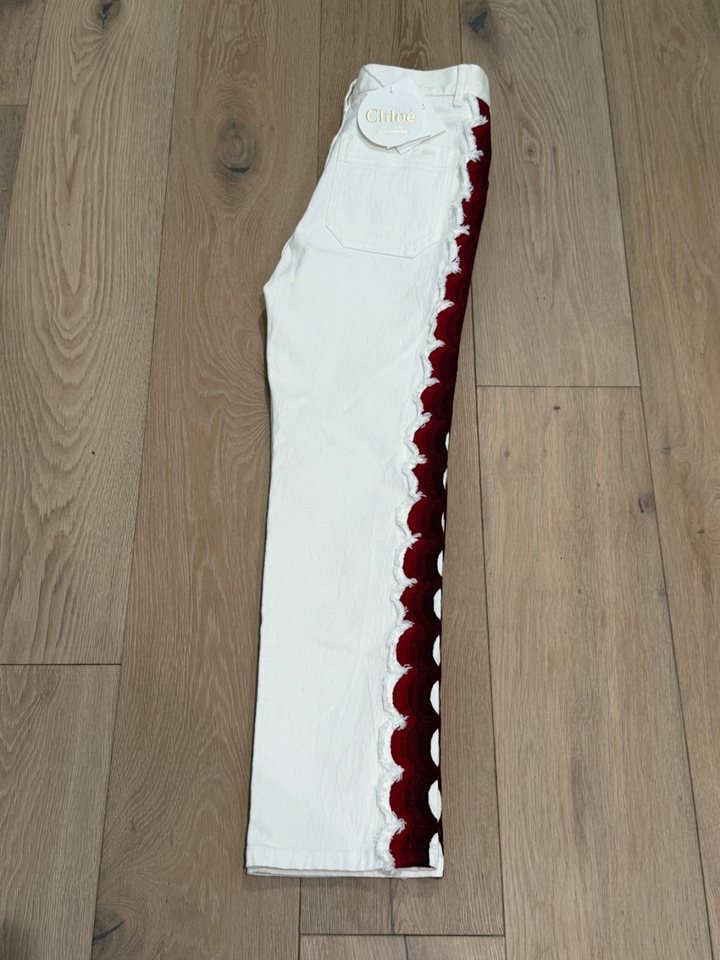 Chloe exclusive Net-A-Porter White Jeans Ombre red sides Size 40 New ...