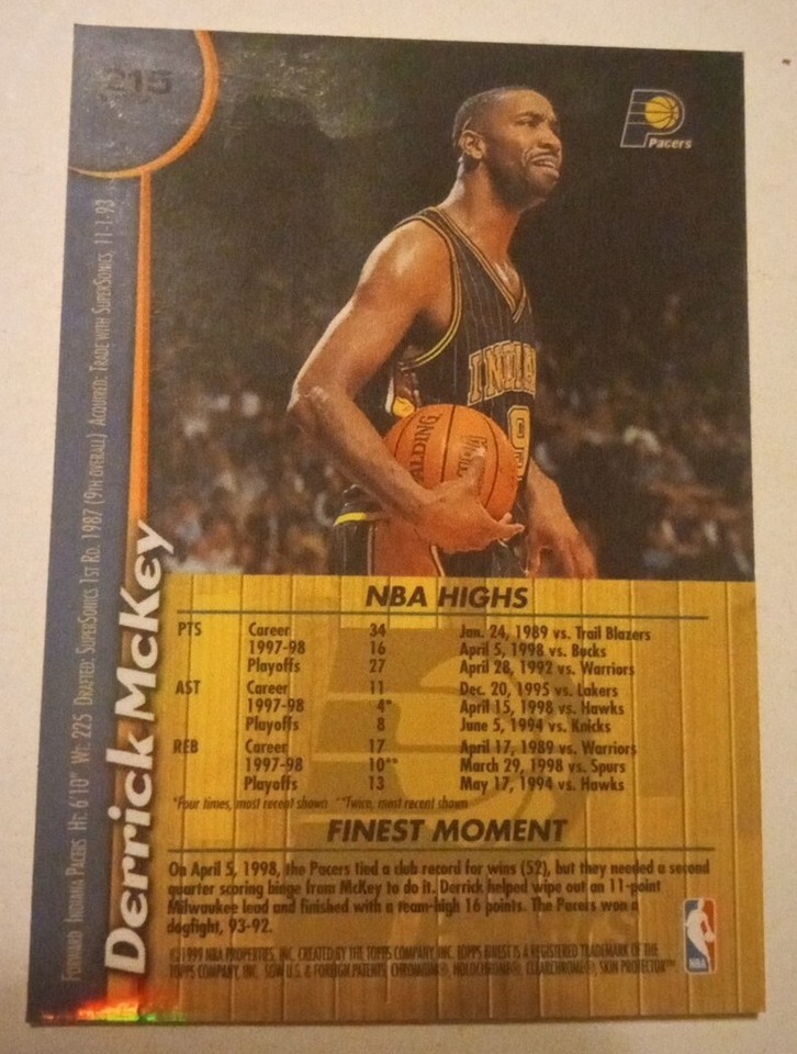 DERRICK MCKEY 1998-99 Topps Finest #215 Pacers | eBay