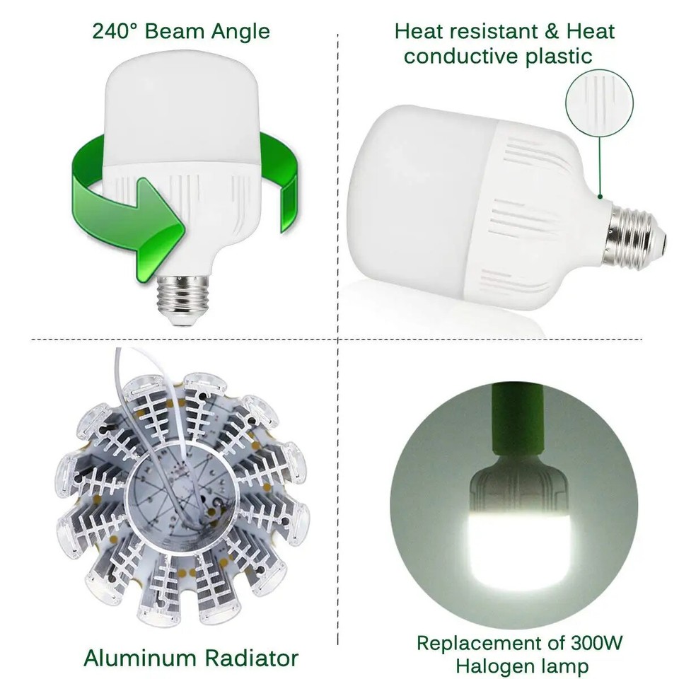 250-300W Equivalent E27 LED Light Bulb , 3400 Lumens Daylight 6000K 30W ...