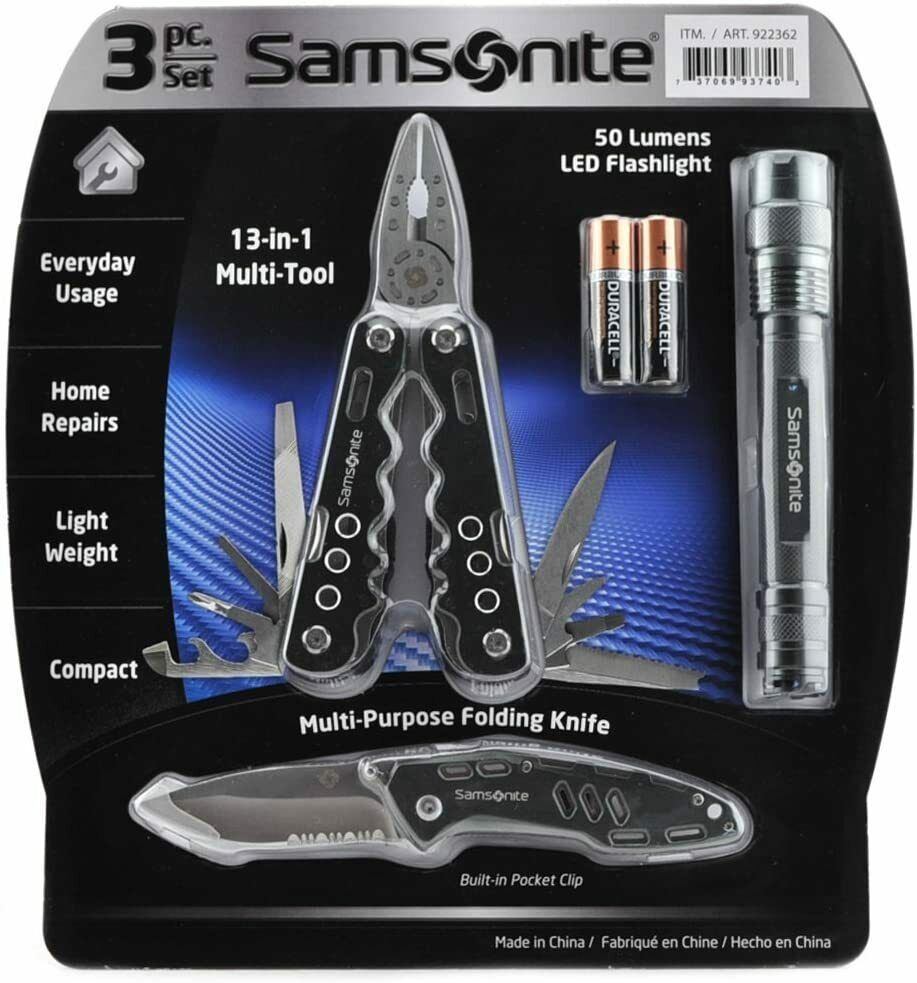 Samsonite 3 PC 13 in 1 Multi Tool Set Flashlight Folding Knife ...