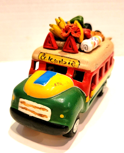 Vintage Columbian Colorful Clay Bus Hand Crafted Folk Art Sculpture 6"× ...