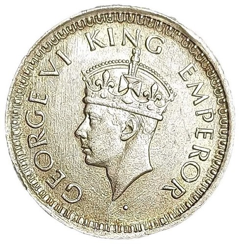 1944 BRITSH INDIA 1/4 RUPEE SILVER AU COIN KING GEORGE KM 547 SECURITY ...