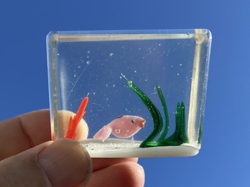 Old Vintage Lucite Small Miniature Pink Goldfish in Tiny Fish Tank Toy ...