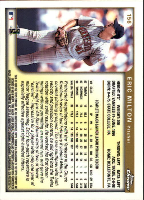 1999 Topps Chrome Minnesota Twins Baseball Card #156 Eric Milton | eBay