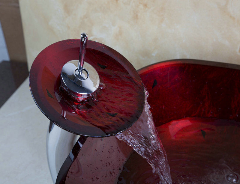 Red Square Bathroom Vessel Sinks Tempered Glass Basin Mixer Faucet ...