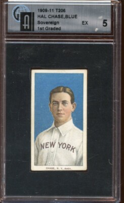 1909/1911 T206 Sovreign Tobacco Card Hal Chase Blue Portrait GAI 5 EX ...