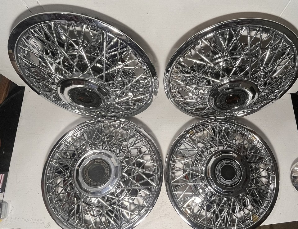 (4) Vintage 1980s Chevrolet Corvette Impala Chrome Wire Spoke Hubcaps ...