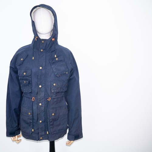 PENFIELD Wax Hudson Zip Small Navy-Blue Waterproof Cotton Hooded Jacket ...