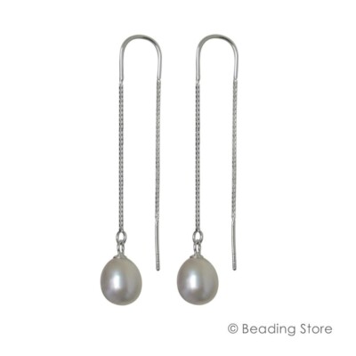 Various 925 Sterling Silver 10mm Pearl U Earrings Thread Ear Threads ...