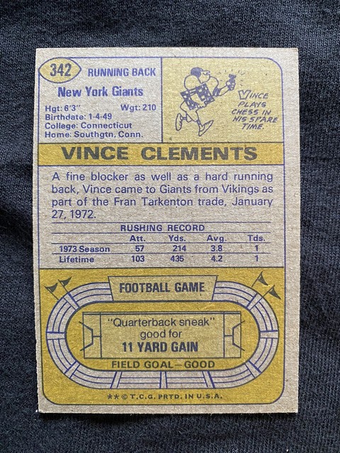 1974 Topps - #342 Vince Clements (RC) for sale online | eBay