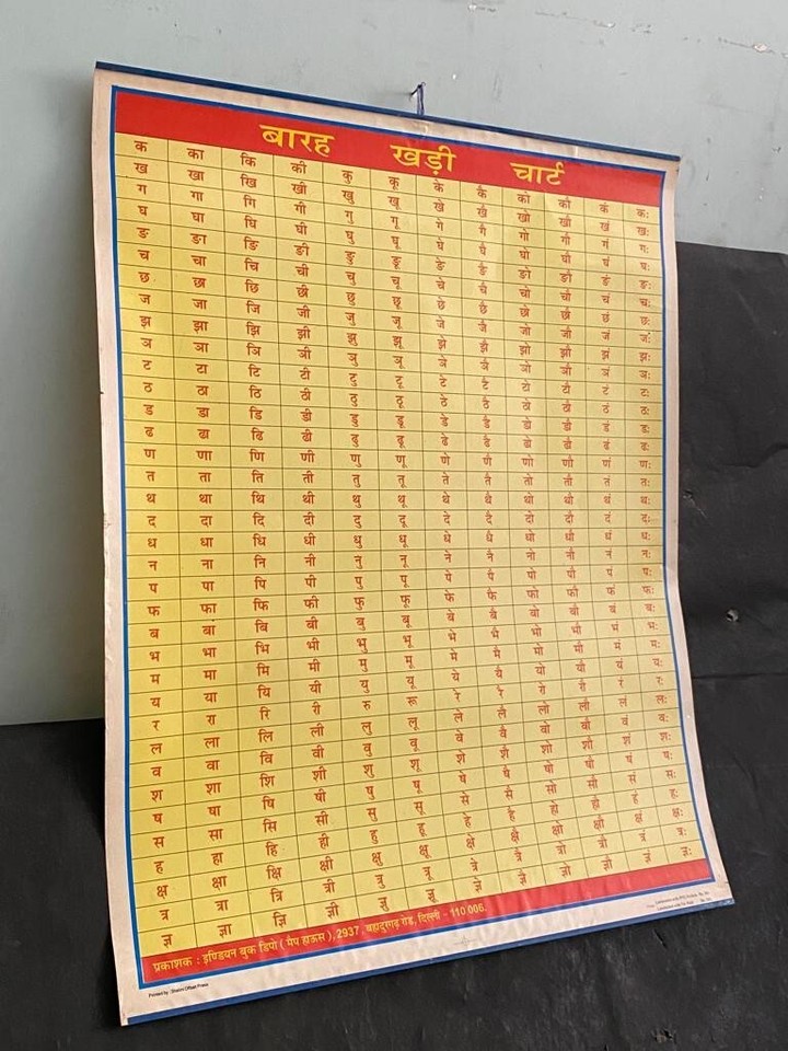 OLD VINTAGE HINDI ALPHABET ( BARAH KHADI ) LITHO PRINT WALL HANGING ...