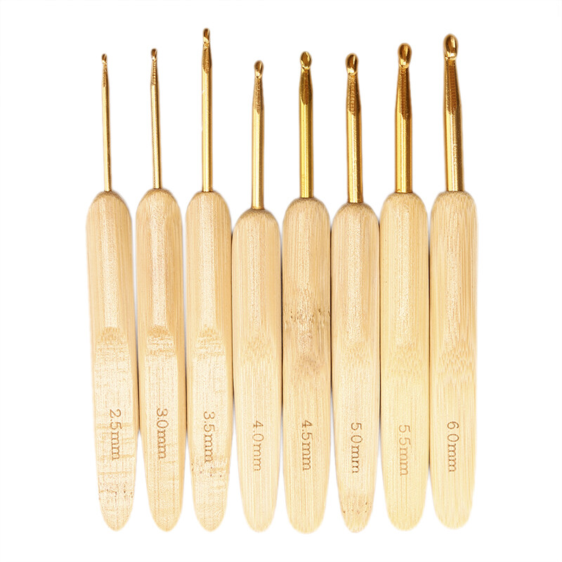 8x Bamboo Crochet Hooks Set Needles Knitting Handle Weave Yarn Sewing ...
