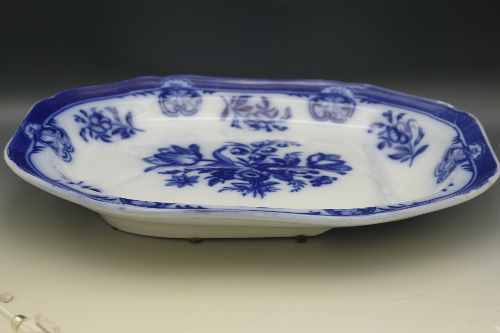 1833-1847 COPELAND & GARRETT SPODE FLOW BLUE LARGE MEAT PLATTER TULIPS ...