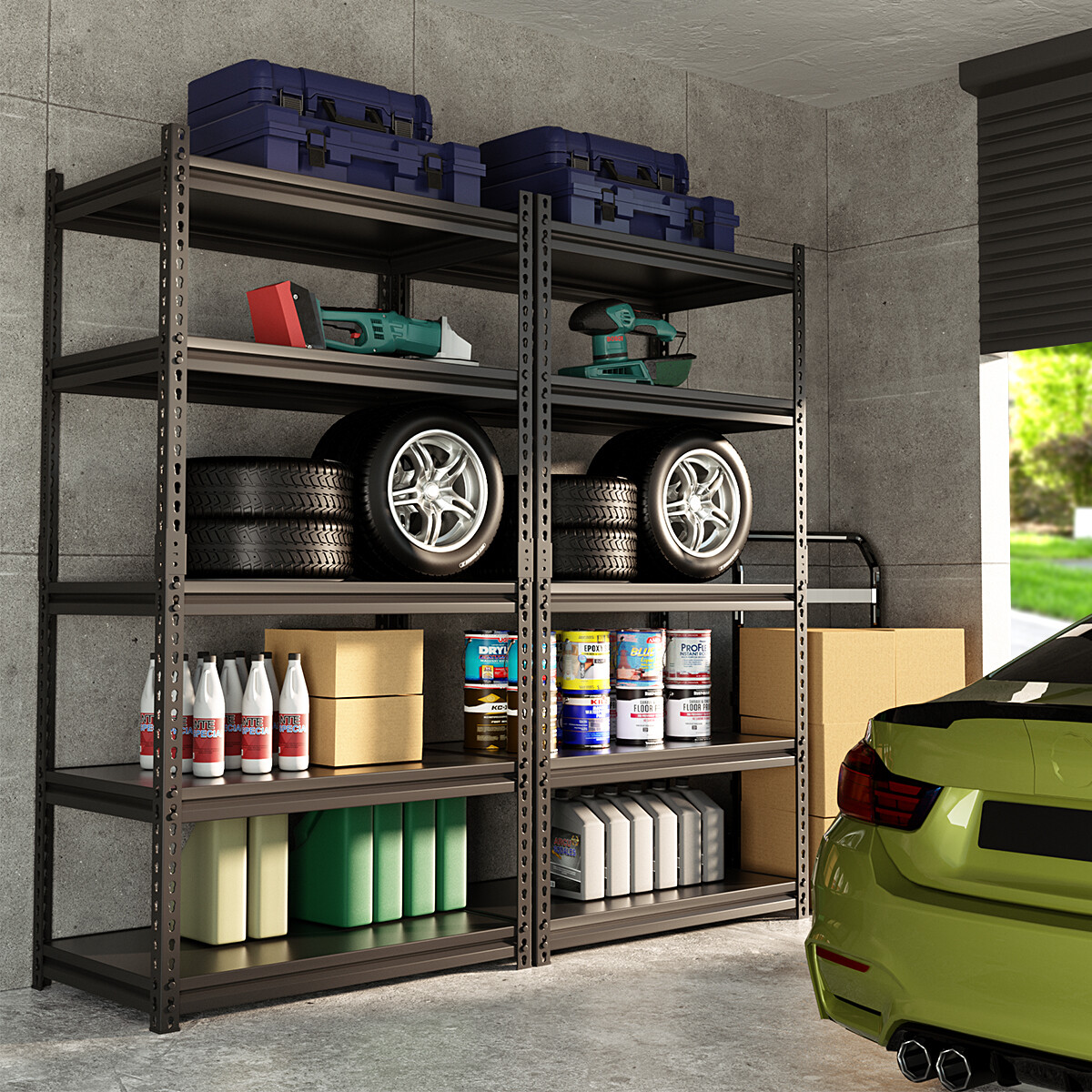 Heavy Duty Muscle Rack Garage Steel Storage 5 Shelf Adjustable Shelves ...