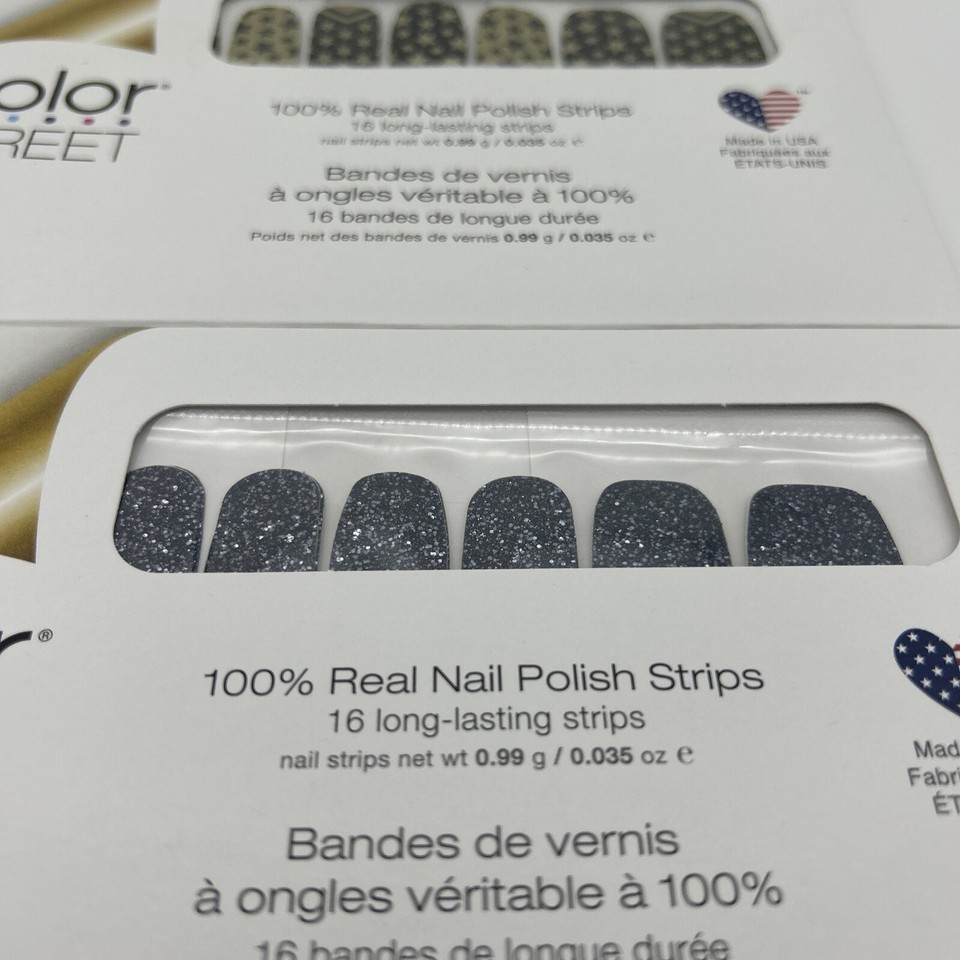COLOR STREET NAILS STRIPS LOT OF 5 Glitter Black Stars Checkered Purple ...