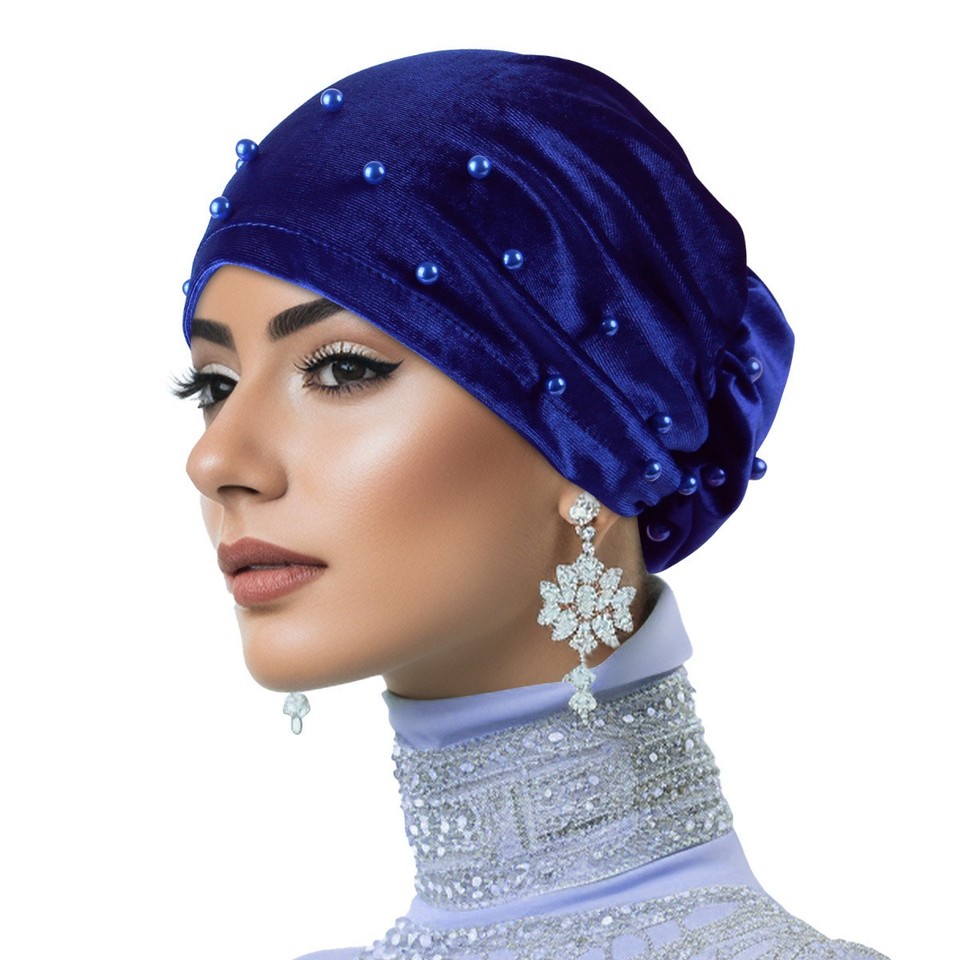 Beaded Bonnet Cap Hijab Muslim Women Turban Velvet Wrap Headwear Chemo ...